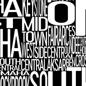 Omaha Typography Neighborhood Map Art City Print, Omaha Wall Art, Omaha ...