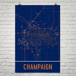 Champaign Map Art Print, Champaign IL Art Poster, Champaign Wall Art ...