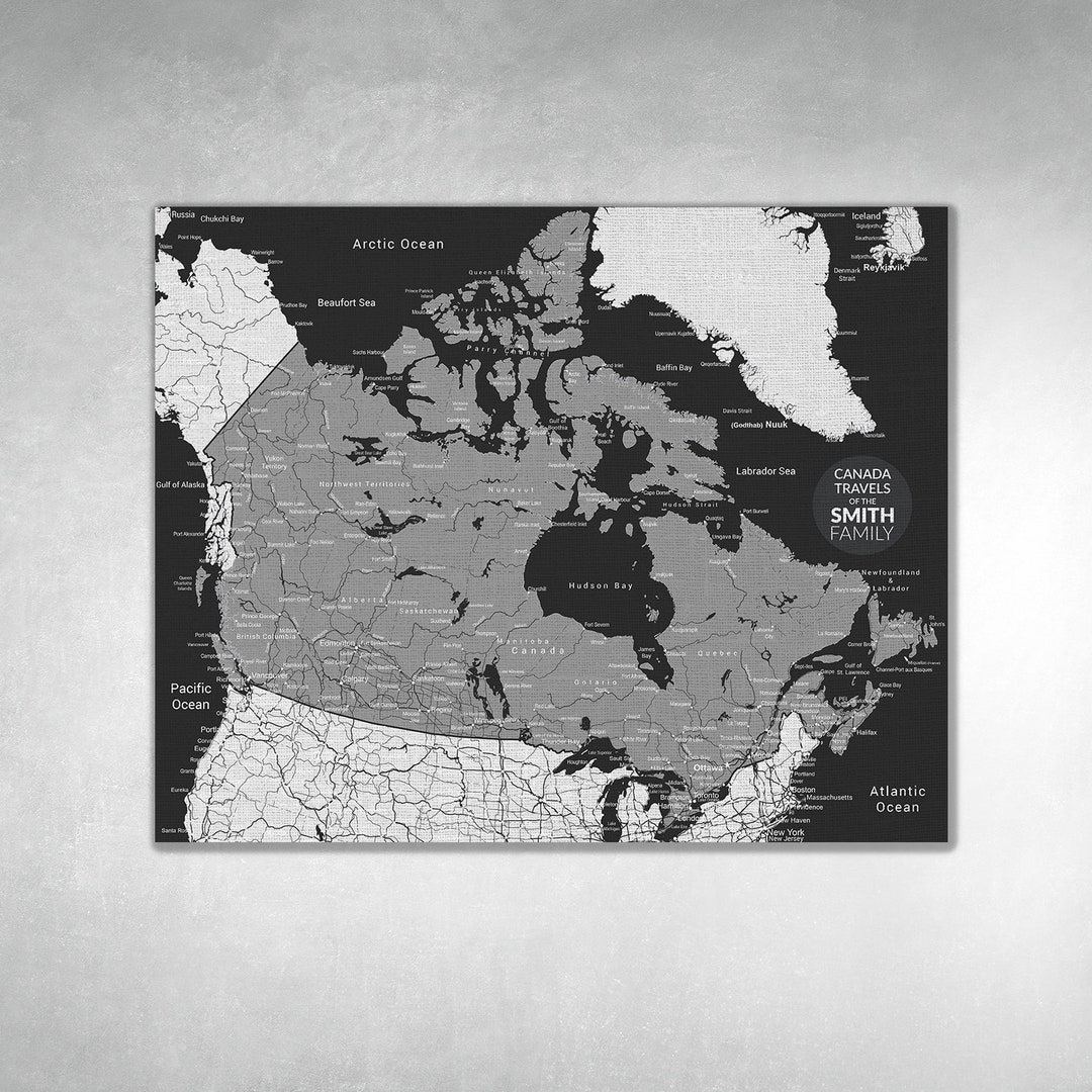 Canada Grey Map With Pins, Push Pin Travel Map for Canadians, City Map ...