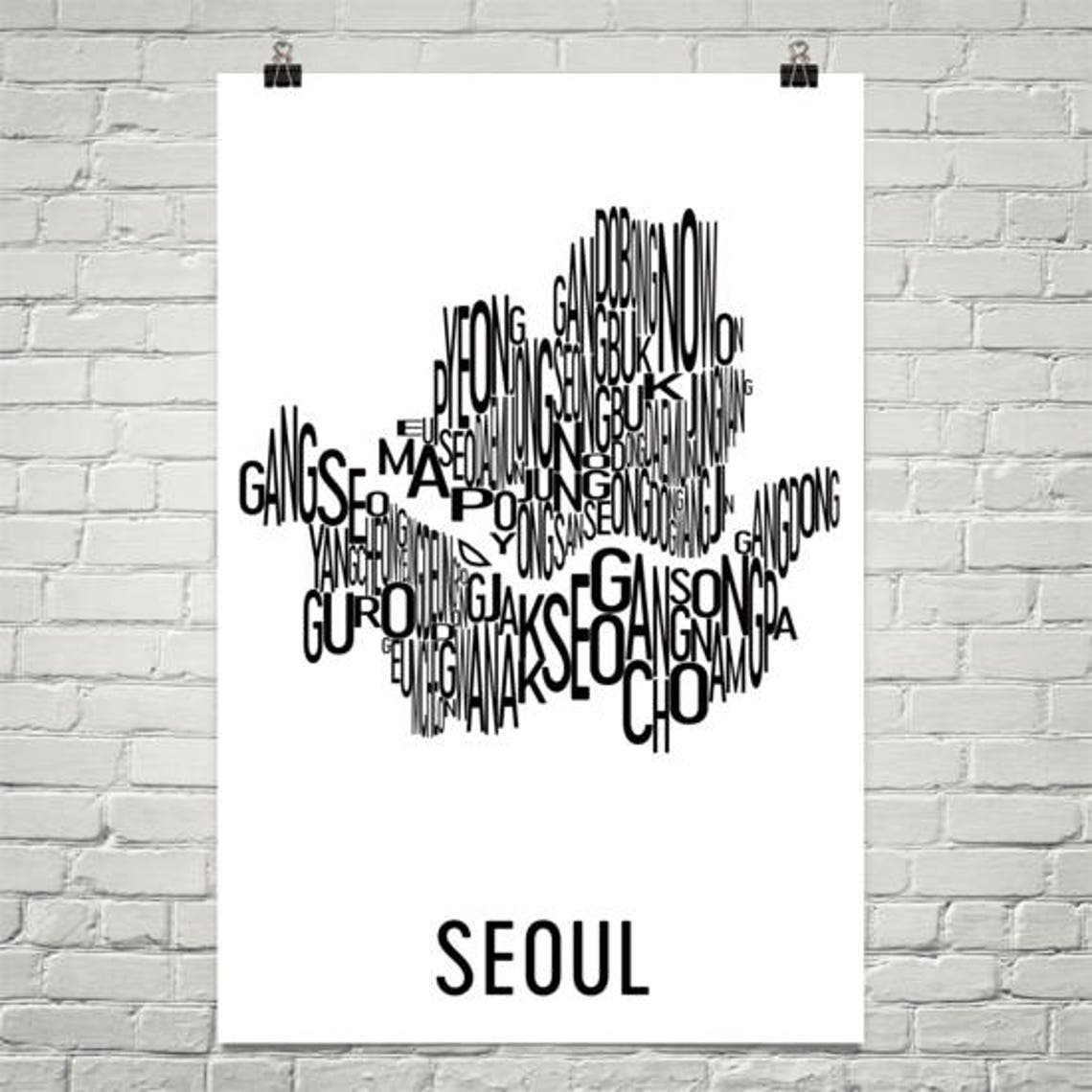 Seoul Typography Neighborhood Map Art City Print Seoul Wall - Etsy