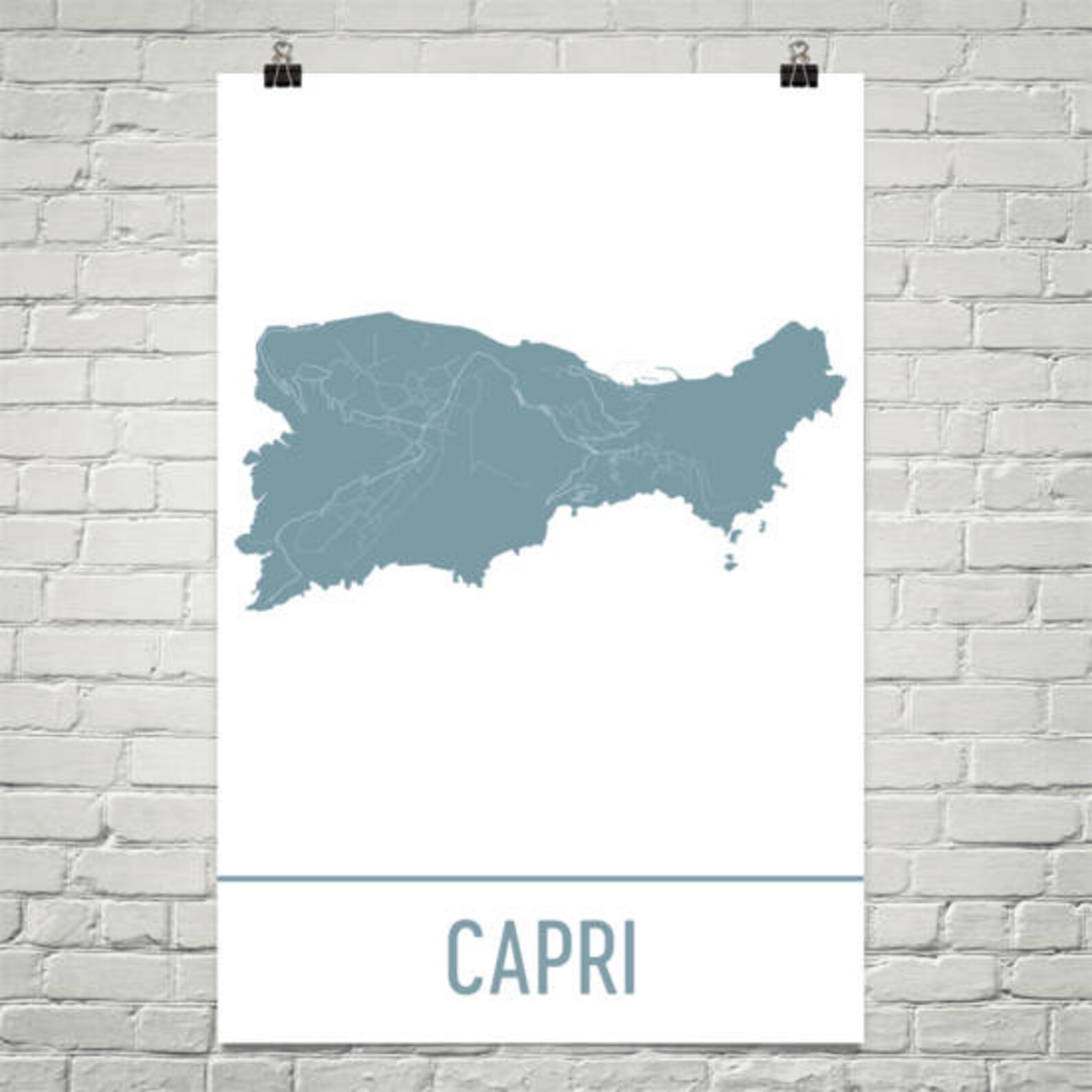 Capri Island Map Art Print, Mediterranean Decor - Etsy