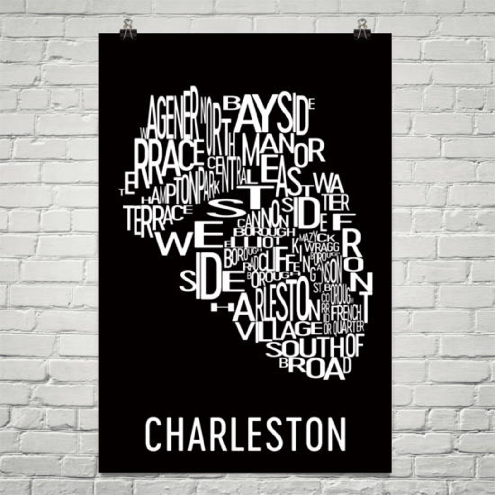 Charleston Typography Neighborhood Map Art City Print - Etsy