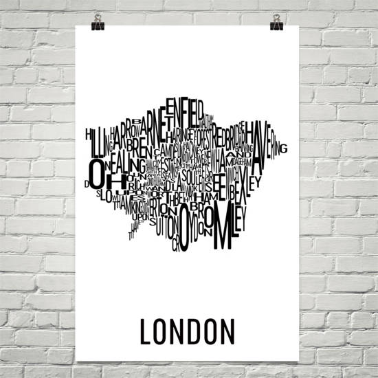 London Typography Neighborhood Map Art City Print London Wall - Etsy