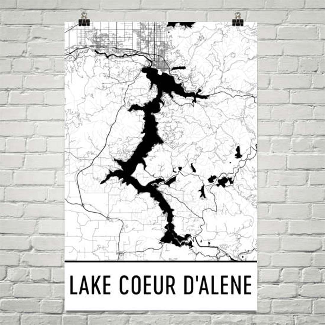 Lake Coeur D'alene Map Art: Idaho Cottage Decor - Etsy