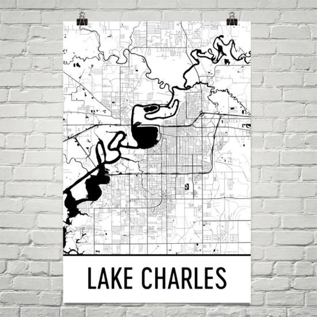 Lake Charles Map, Lake Charles Art, Lake Charles Print, Lake Charles LA ...
