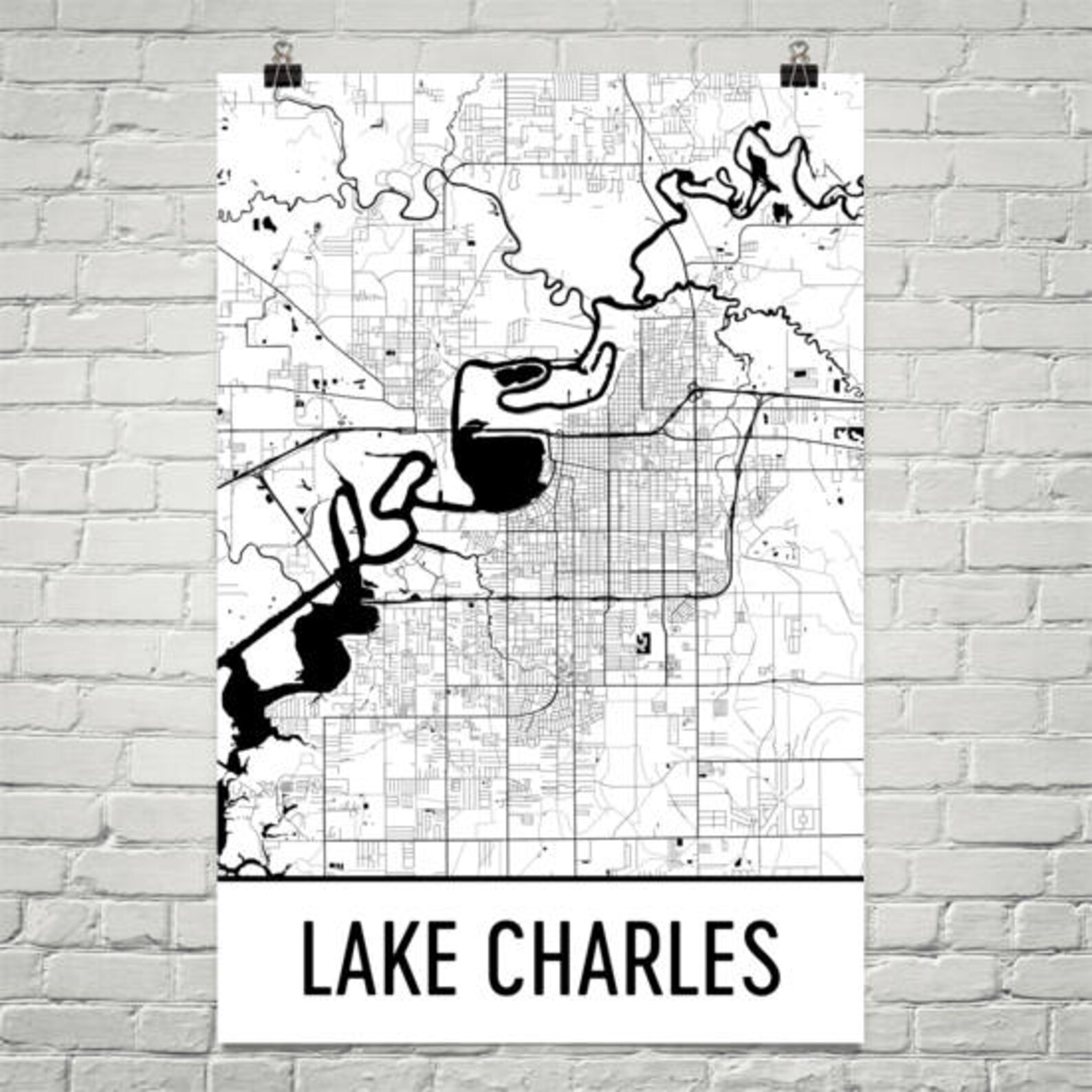 Lake Charles Map Lake Charles Art Lake Charles Print Lake - Etsy