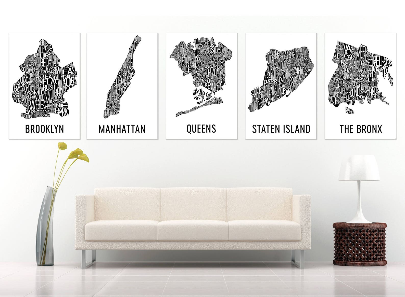 New York Borough Map Neighborhood Art City Print NYC - Etsy