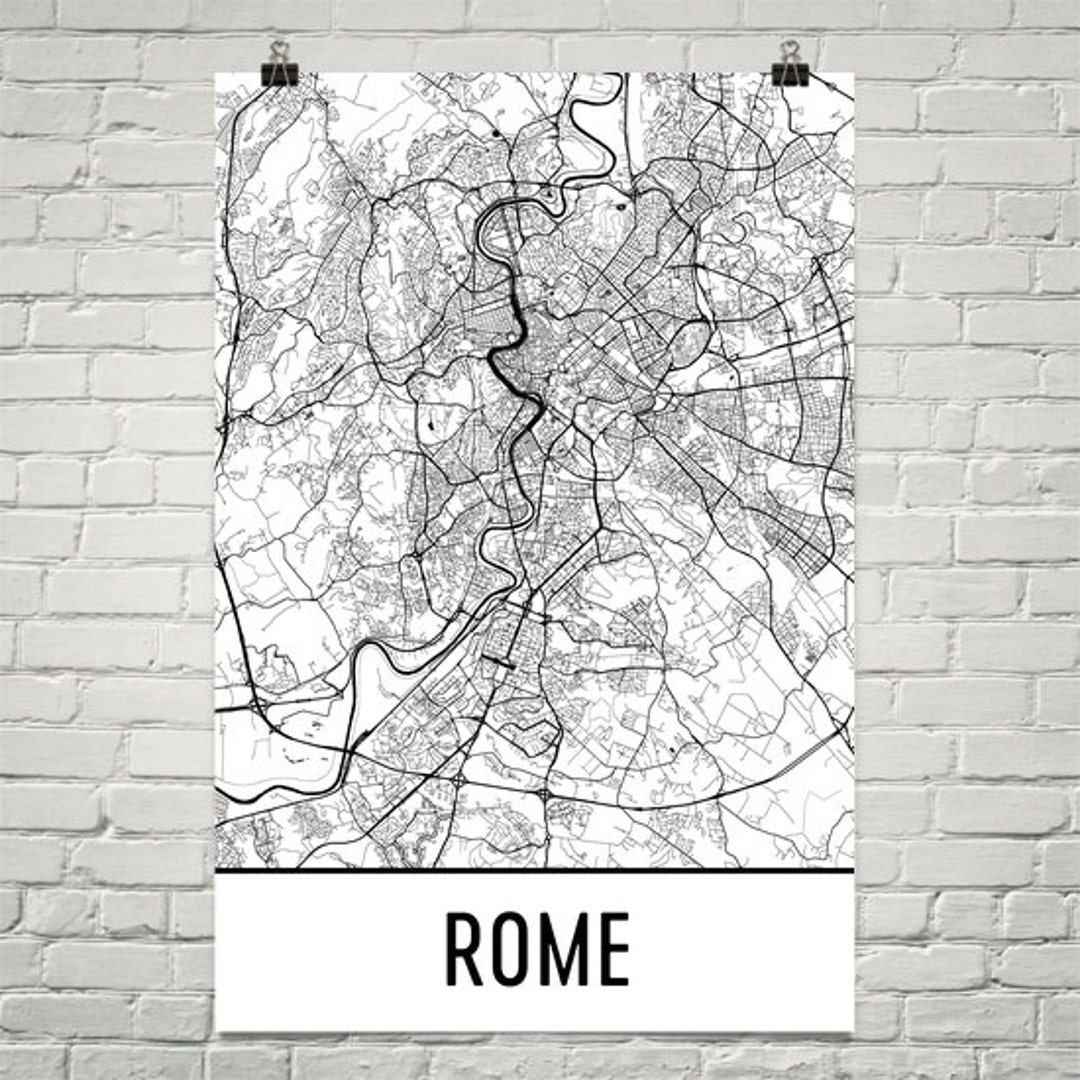Rome Map, Rome Art, Rome Print, Rome Italy Art Poster, Rome Wall Art ...