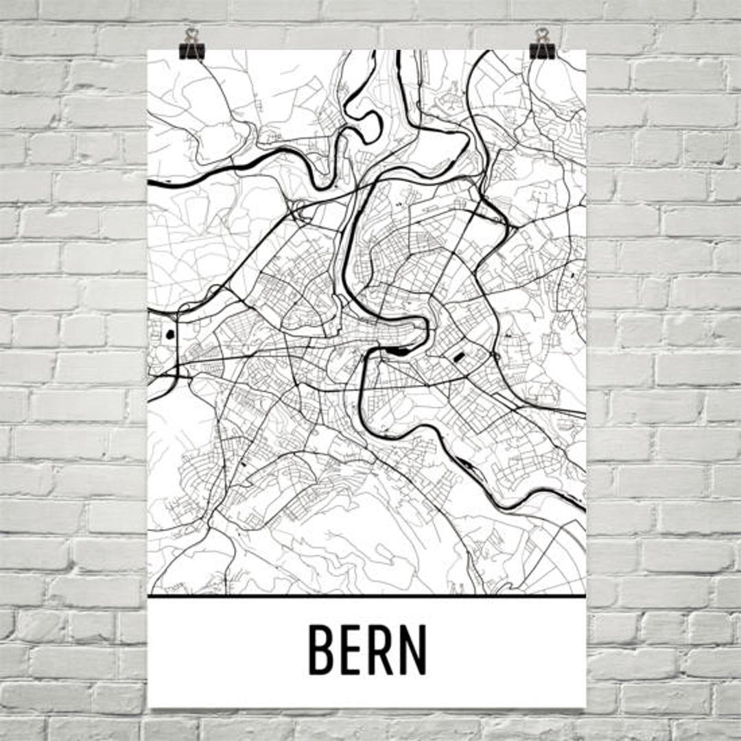 Bern Map, Bern Art, Bern Print, Bern Switzerland Poster, Swiss Wall Art ...