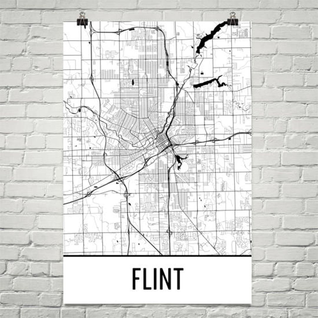 Flint Map, Flint Art, Flint Print, Flint MI Poster, Flint Wall Art ...