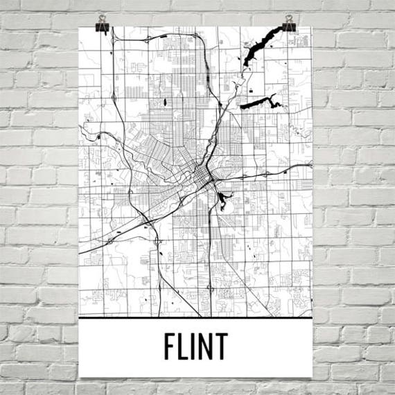 Flint Map Flint Art Flint Print Flint MI Poster Flint Wall | Etsy