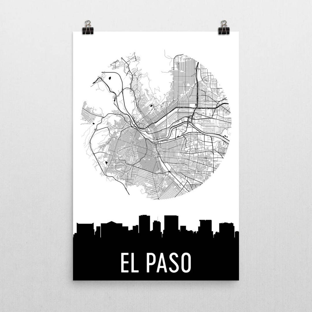 El Paso Skyline, El Paso Map, El Paso Skyline Art, El Paso Canvas Art ...