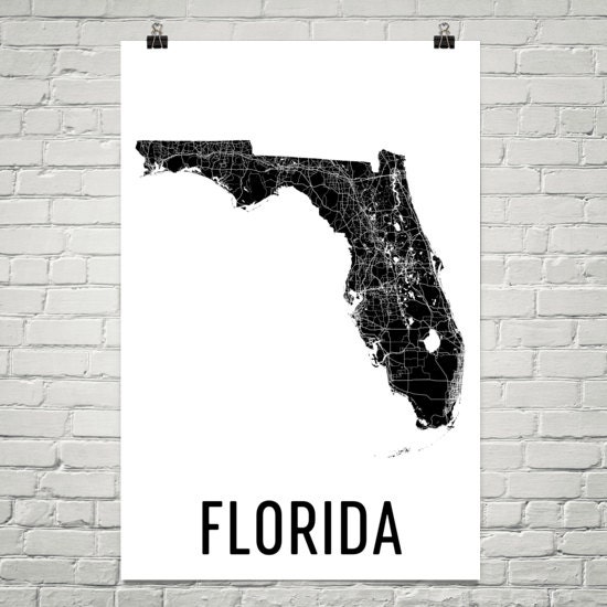 Florida Map Florida Art Florida Print Florida Wall Art | Etsy
