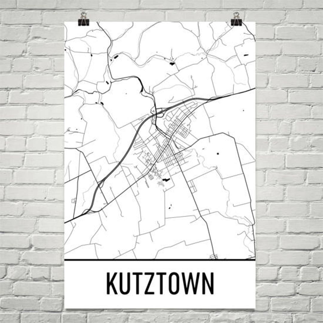 Kutztown Map, Kutztown Art, Kutztown Print, Kutztown PA Poster ...