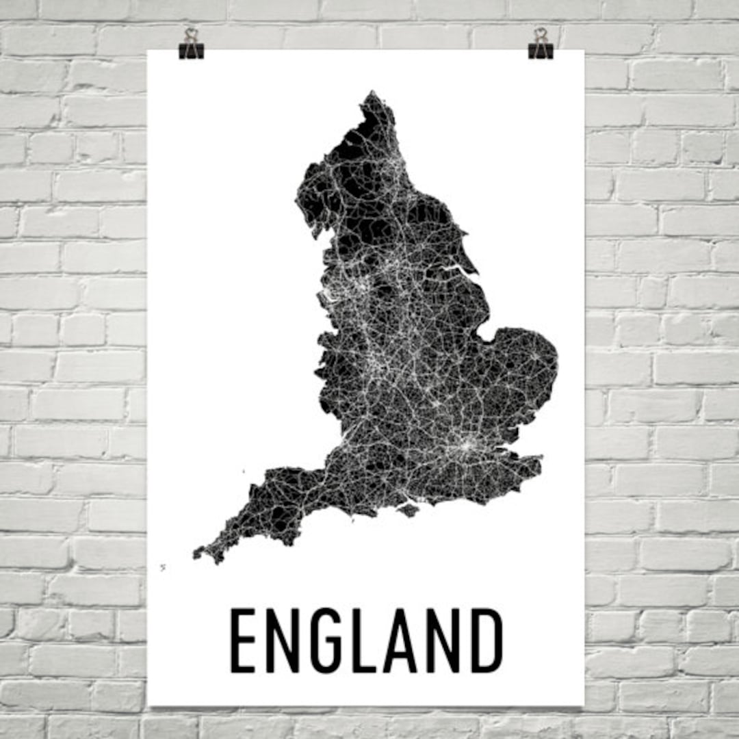 England Map, Map of England, England Print, England Wall Art, England ...