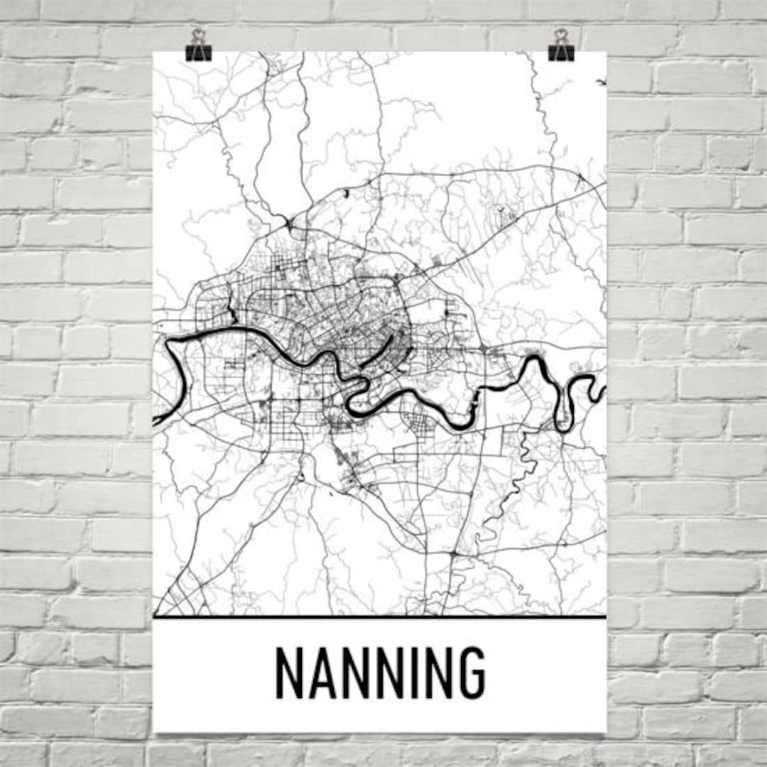 Nanning Map, Nanning Art, Nanning Print, Nanning China Poster, Nanning ...