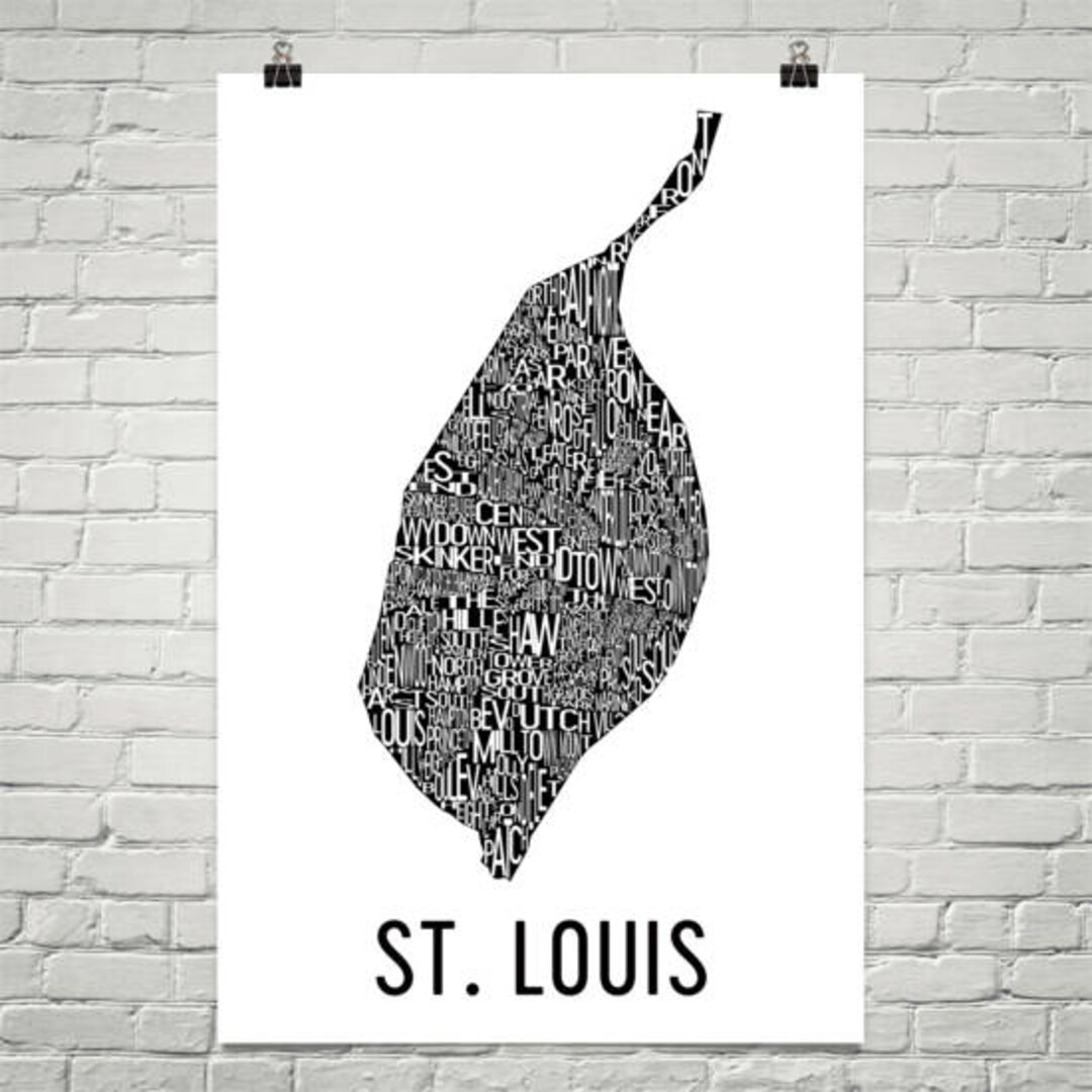 St. Louis Typography Neighborhood Map Art City Print, St. Louis Wall ...