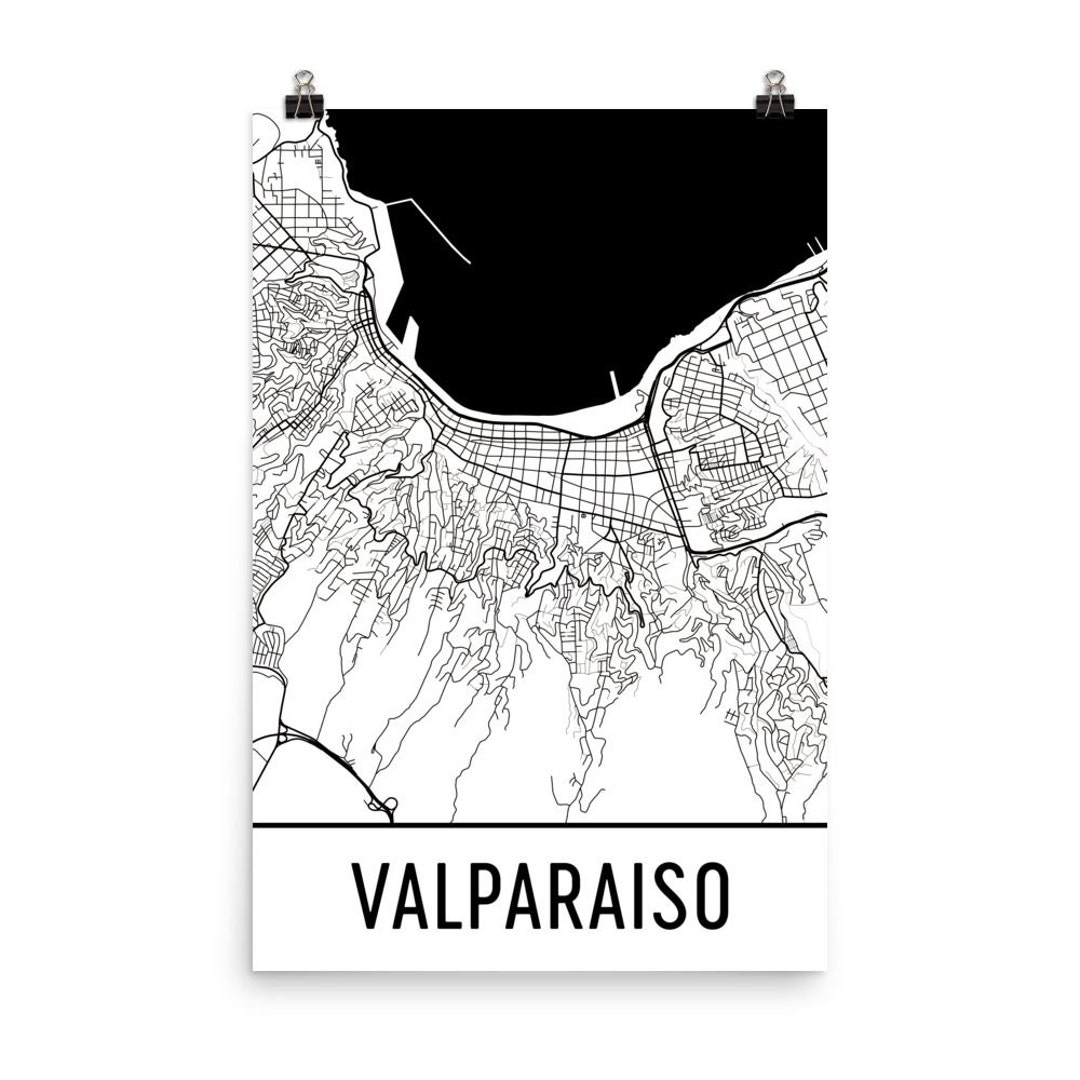 Valparaiso Map, Valparaiso Art, Valparaiso Print, Valparaiso Chile ...