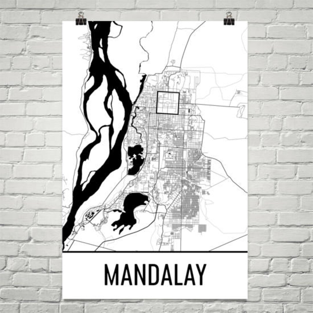 Mandalay Map, Mandalay Art, Mandalay Print, Mandalay Myanmar Poster ...