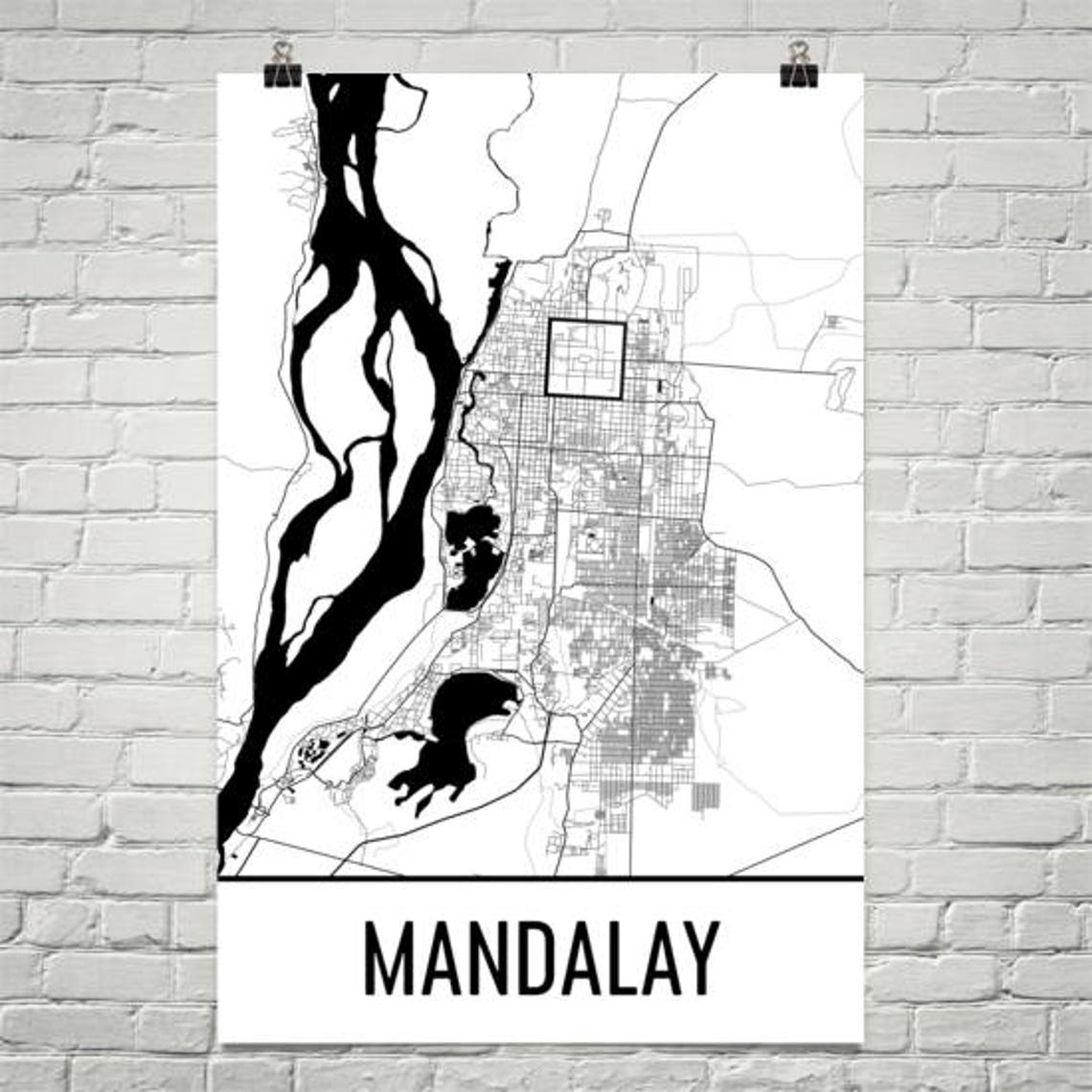 Mandalay Map Mandalay Art Mandalay Print Mandalay Myanmar - Etsy