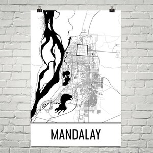 Mandalay Map, Mandalay Art, Mandalay Print, Mandalay Myanmar Poster ...
