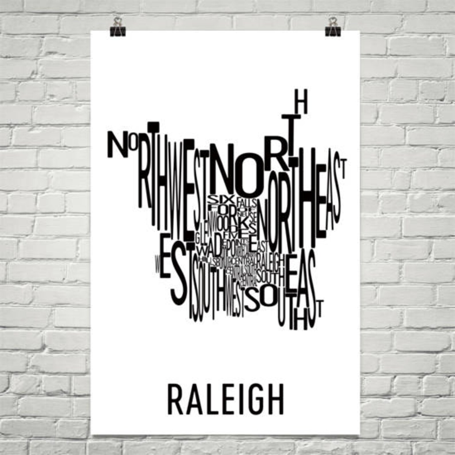 Raleigh Typography Neighborhood Map Art City Print Raleigh - Etsy