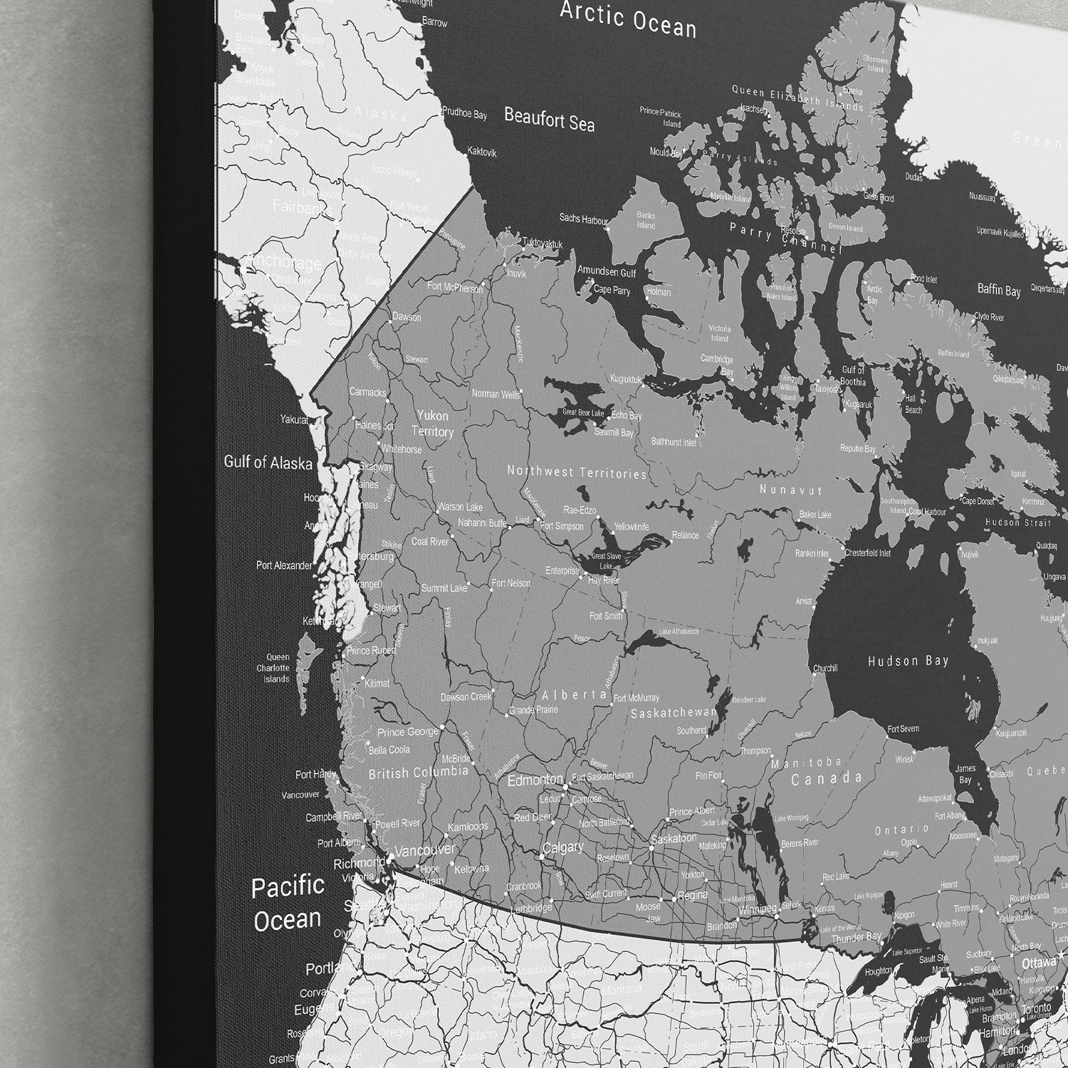 Personalized Canada Push Pin Travel Map, Grey Canvas Map With Pins - Etsy