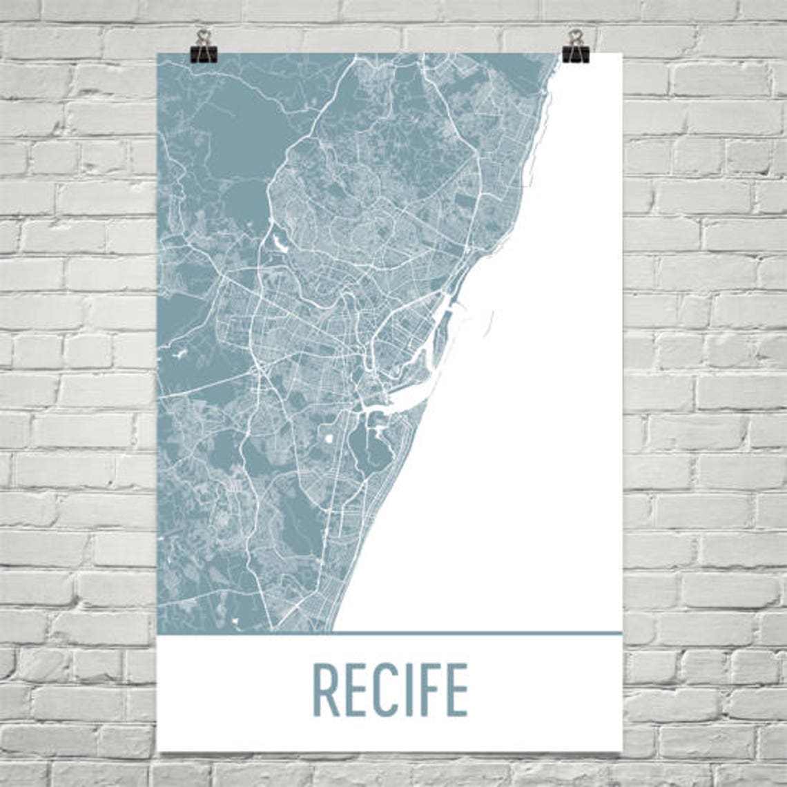 Recife Map Recife Art Recife Print Recife Brazil Poster | Etsy