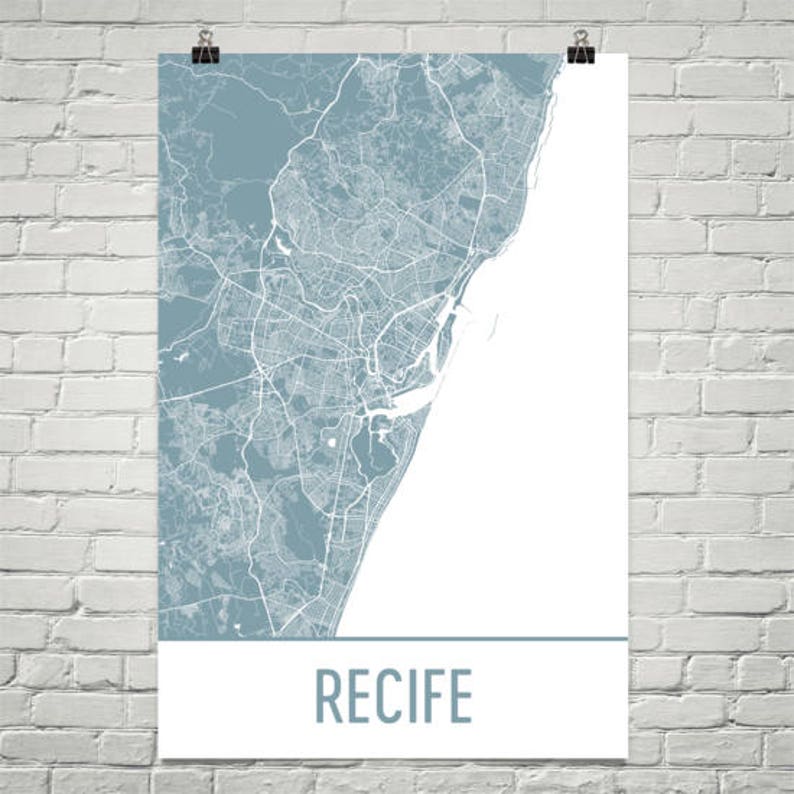 Recife Map Recife Art Recife Print Recife Brazil Poster - Etsy