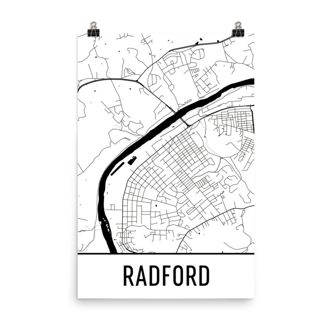 Radford Map, Radford Art, Radford Print, Radford VA Art Poster, Radford ...