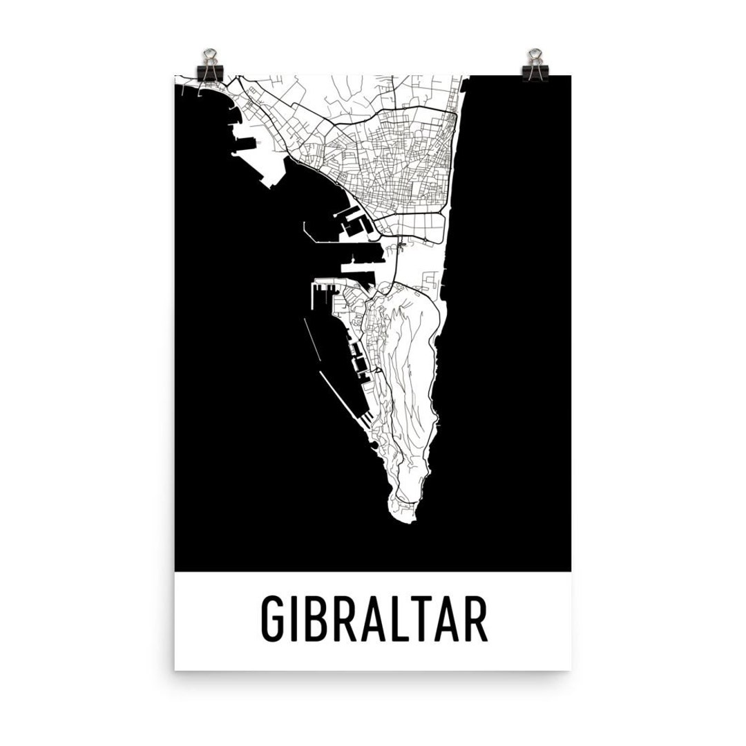 Gibraltar Map, Gibraltar Art, Gibraltar Print, Strait of Gibraltar ...