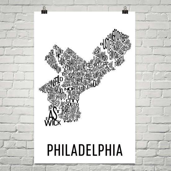 Philadelphia Typography Neighborhood Map Art City Print | Etsy