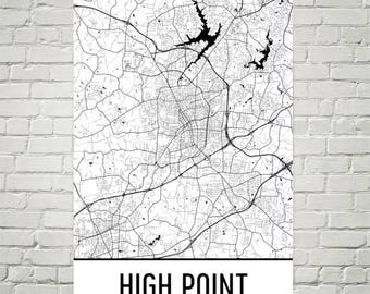Wall Art Map Print of High Point, North Carolina - Etsy