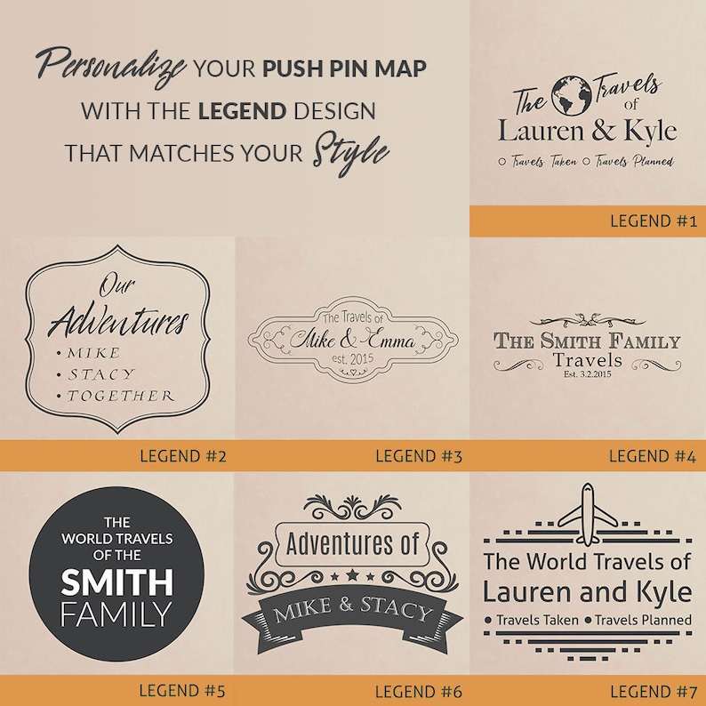Personalized Push Pin World Map: Couple's Travel Canvas, 2nd ...