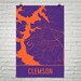 Clemson Map, Clemson Art, Clemson Print, Clemson SC Poster, Clemson ...