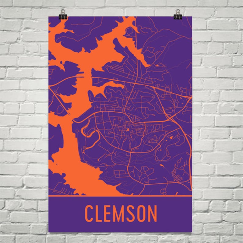 Clemson Map Clemson Art Clemson Print Clemson SC Poster | Etsy
