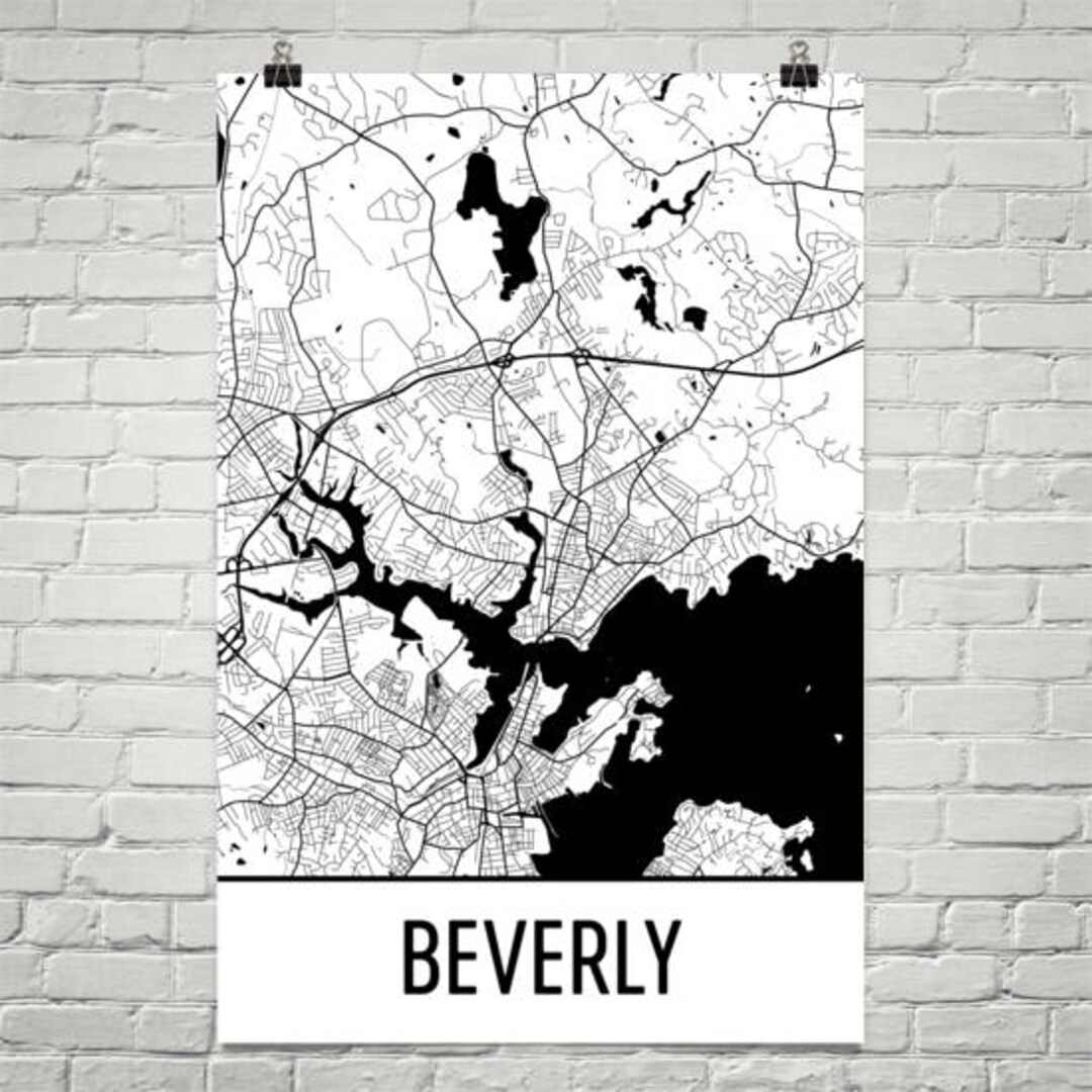 Beverly MA Map, Beverly Massachusetts Art, Beverly Print, Beverly ...