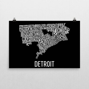 Detroit Typography Neighborhood Map Art City Print, Detroit Wall Art ...