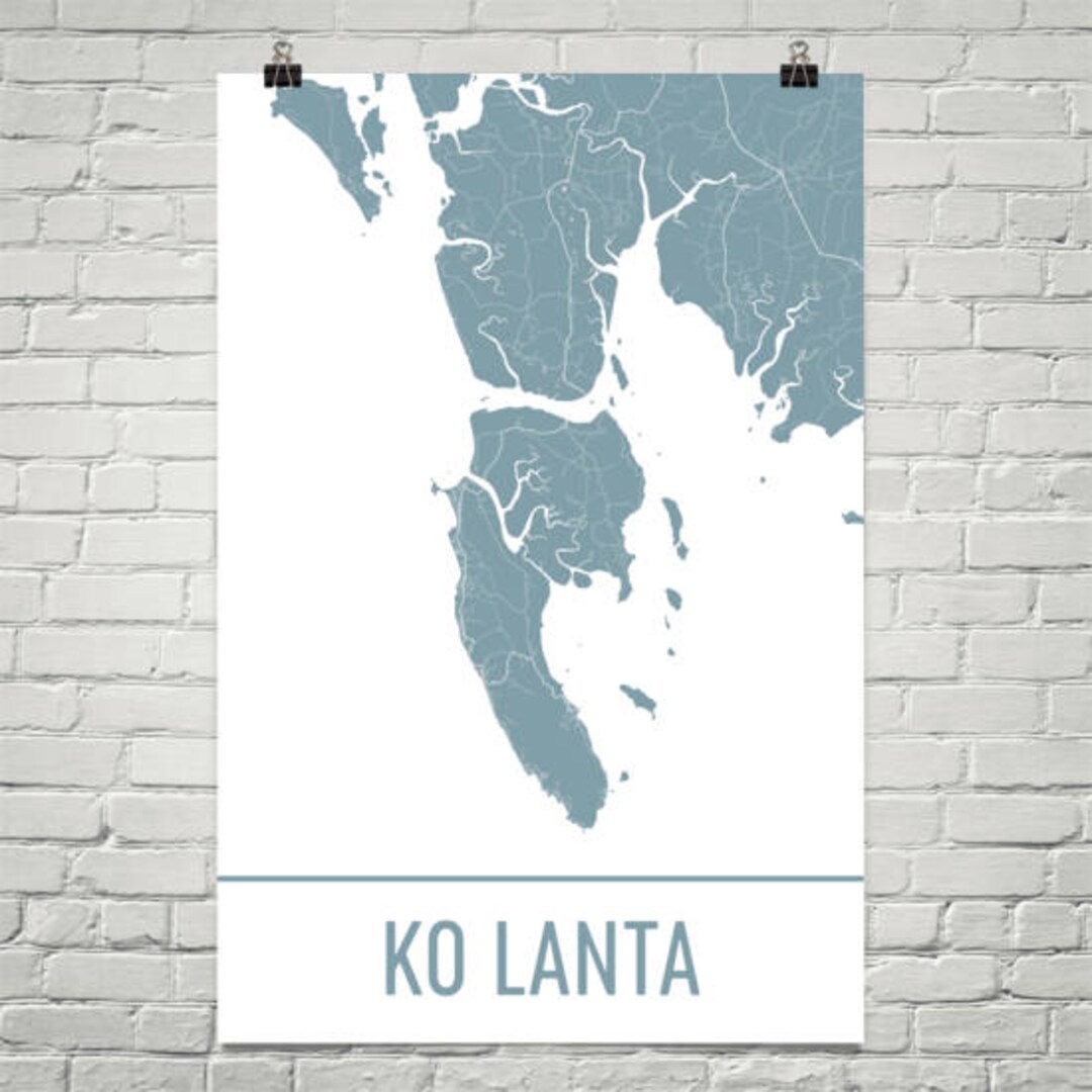 Ko Lanta Map, Ko Lanta Art, Ko Lanta Print, Ko Lanta Thailand Poster ...