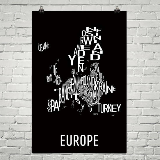 Europe Typography Map Art Print Europe Wall Art Europe Art | Etsy