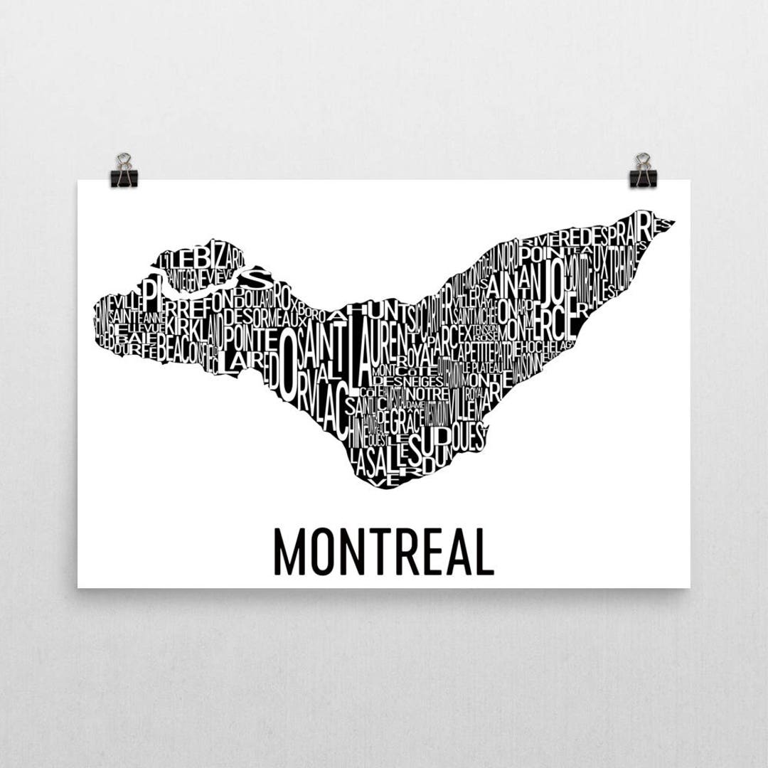 Montreal Typography Neighborhood Map Print, City Poster Art, Montreal ...
