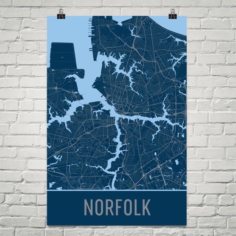 Norfolk Map Norfolk Art Norfolk Print Norfolk VA Poster | Etsy