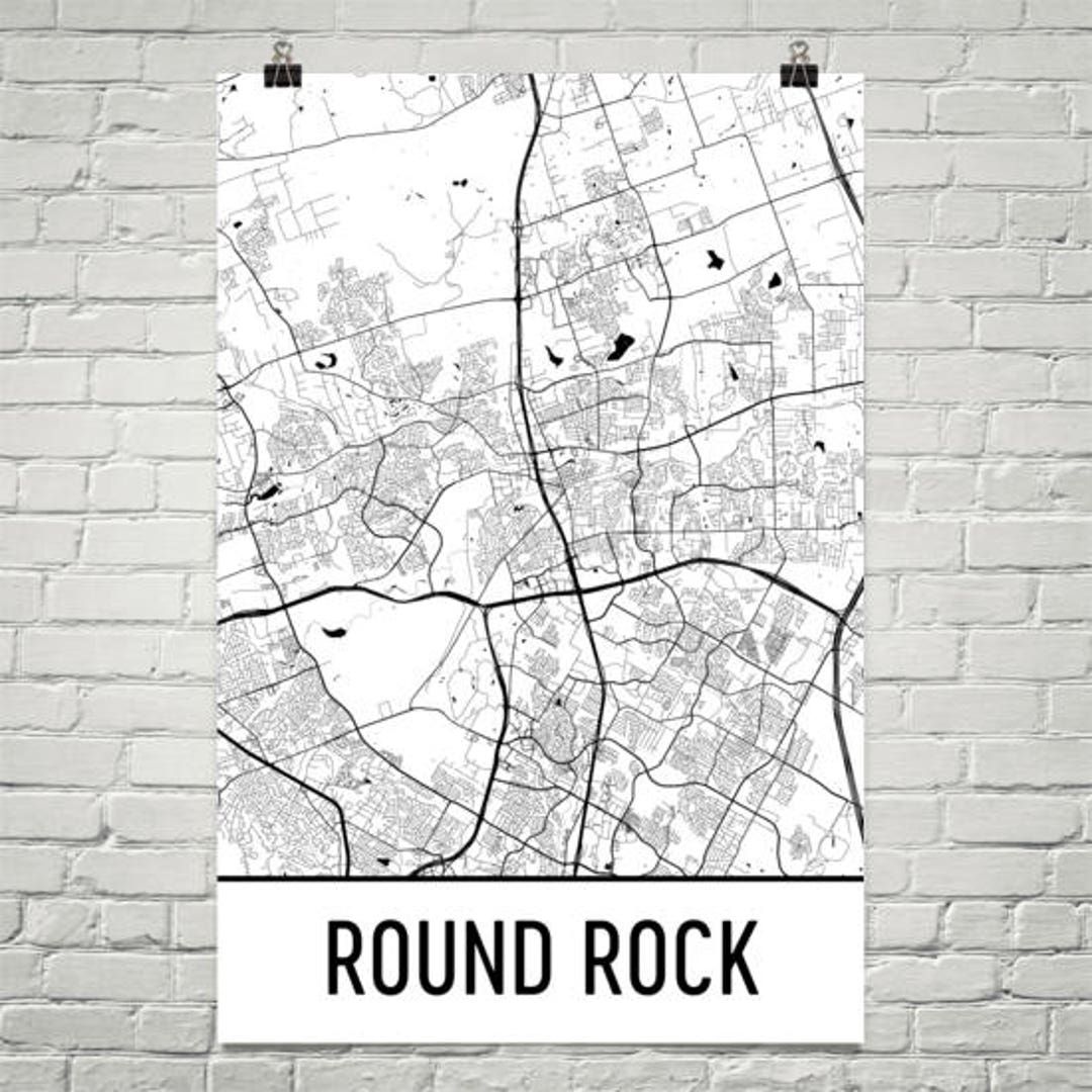 Round Rock Map, Round Rock Art, Round Rock Print, Round Rock TX Poster ...