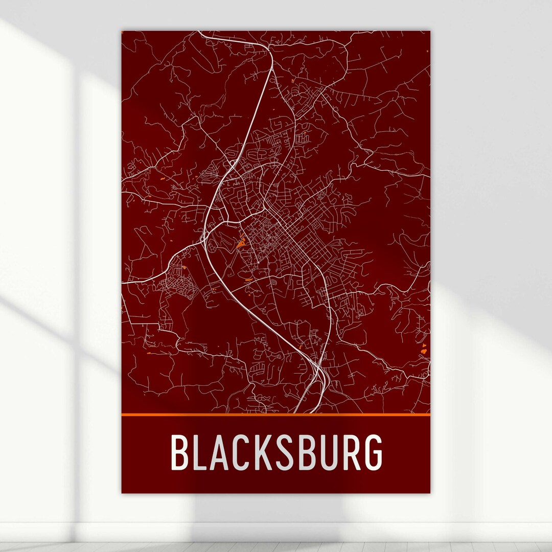 Blacksburg Map, Blacksburg VA Art, Blacksburg Print, Blacksburg VA ...