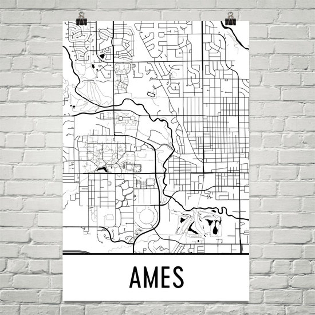 Ames IA Map, Ames Art, Ames Print, Ames Iowa Art Poster, Ames Wall Art ...