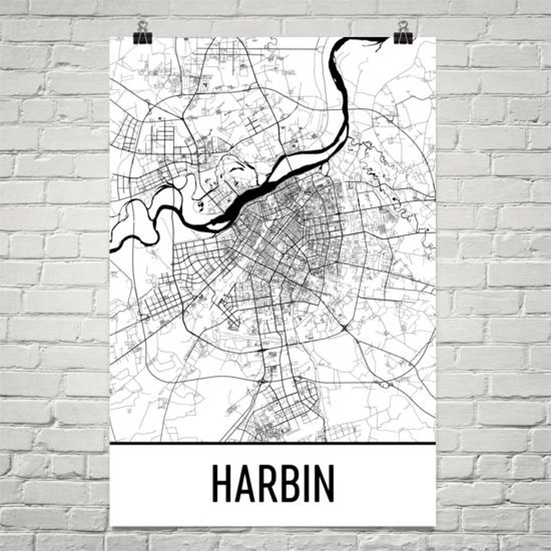 Harbin Map, Harbin Art, Harbin Print, Harbin China Poster, Harbin Wall ...