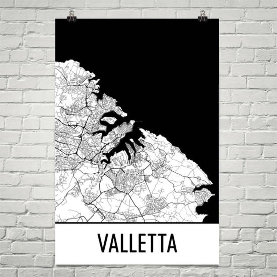 Valletta Map, Valletta Art, Valletta Print, Valletta Malta Poster ...