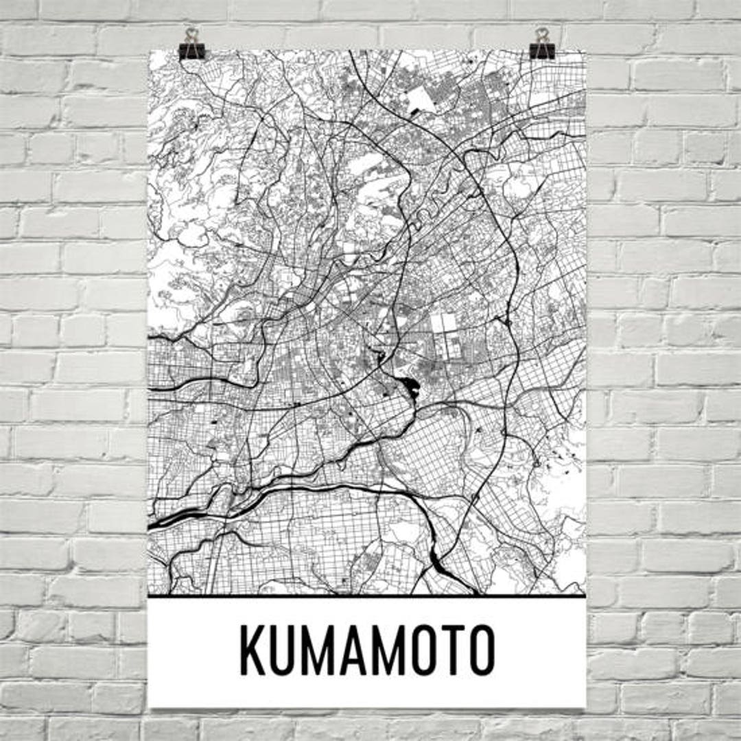 Kumamoto Map Kumamoto Art Kumamoto Print Kumamoto Japan - Etsy