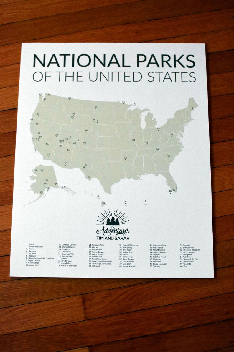 National Park Map National Park Poster National Park Sign - Etsy