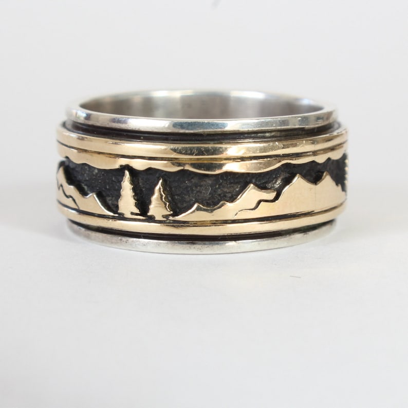 Alpine Panorama Ring MM Rogers 14k Gold Sterling Mountain Forest Scene ...
